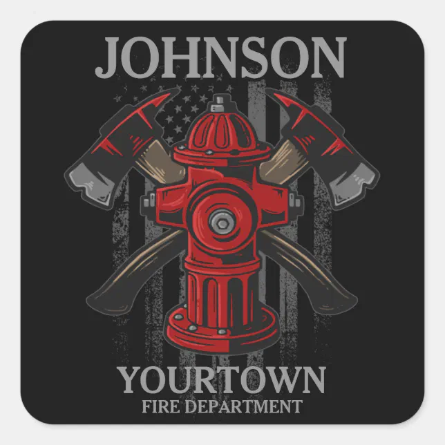 Adesivo Quadrado Bombeiro NOME Fire Department Hydrant USA Flag ...