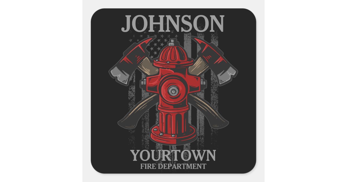 Adesivo Quadrado Bombeiro NOME Fire Department Hydrant USA Flag ...