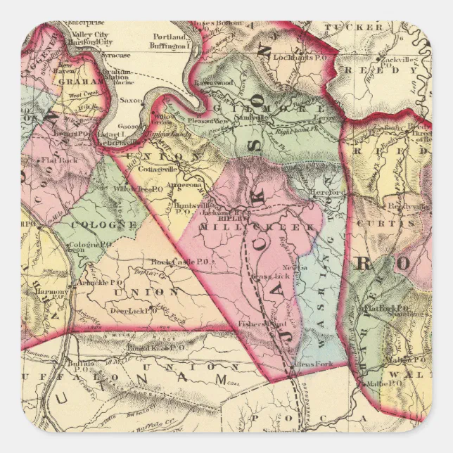 Adesivo Quadrado Mapa de Mason, Jackson, condados Roane | Zazzle Brasil