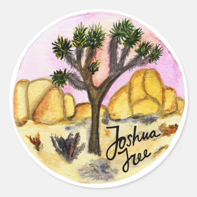 Adesivo Redondo Aquarela do Parque Nacional de Joshua Tree | Zazzle Brasil