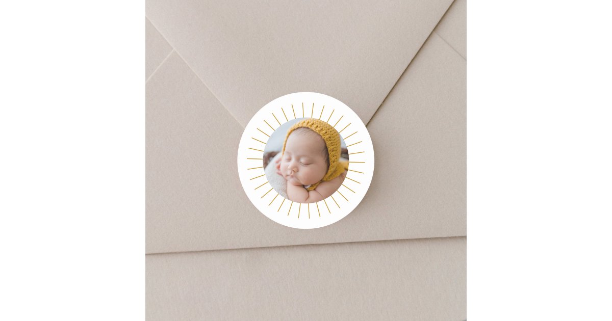 Adesivo Redondo Envelope Fotográfico Sunshine Baby Stickers | Zazzle Brasil