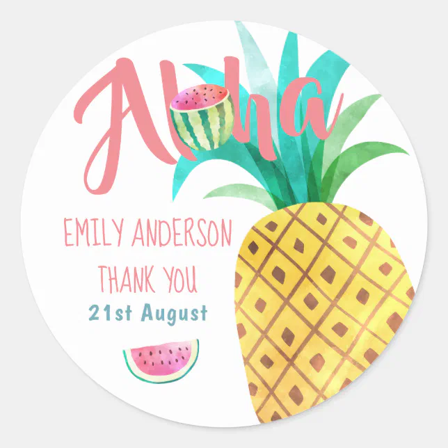 Adesivo Redondo Fruta Tropical Obrigado Stickers Pineapple | Zazzle Brasil