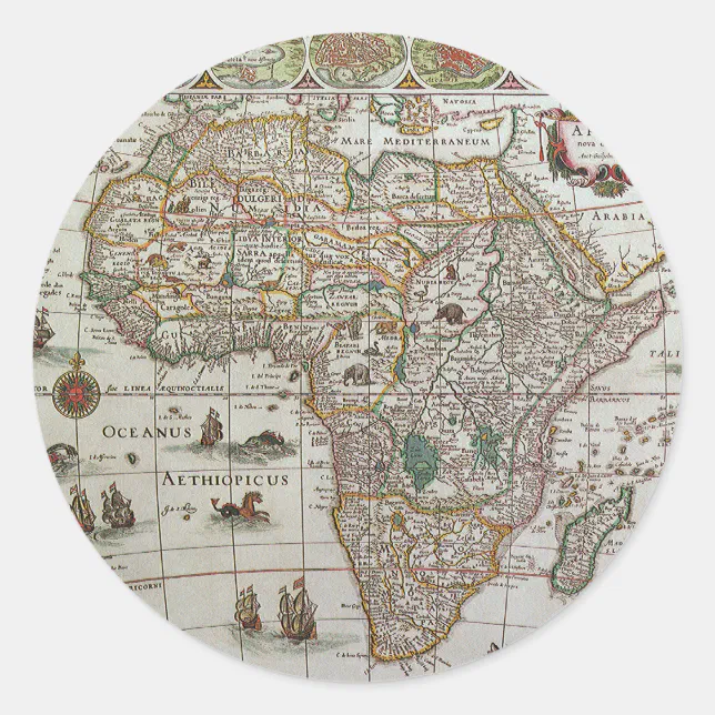 Adesivo Redondo Mapa antigo da África por Blaeu, c.1635 | Zazzle Brasil