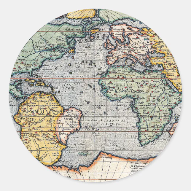 Adesivo Redondo Mapa Mundial do Século XVI | Zazzle Brasil