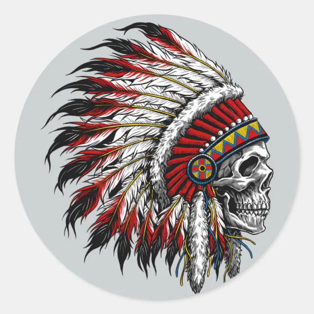 Adesivo Redondo Native American Skull Sticker | Zazzle Brasil