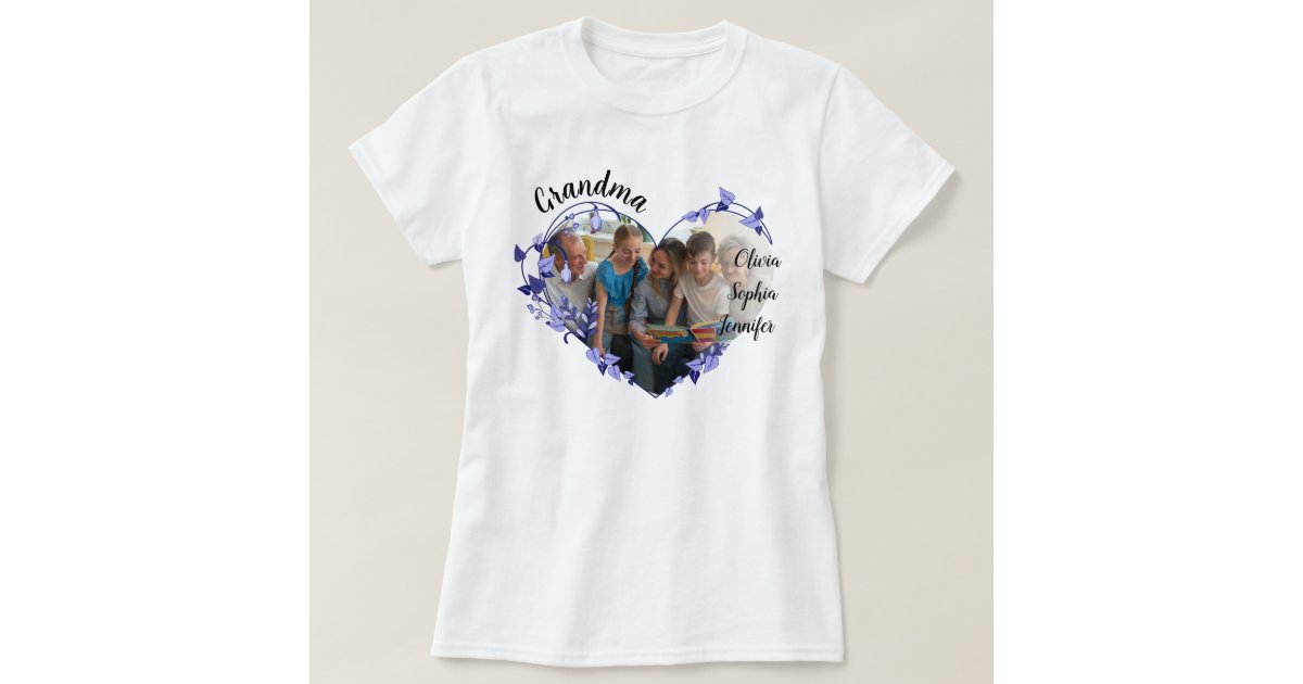 Camiseta Coração da vovó com nomes e fotos de Netos | Zazzle Brasil
