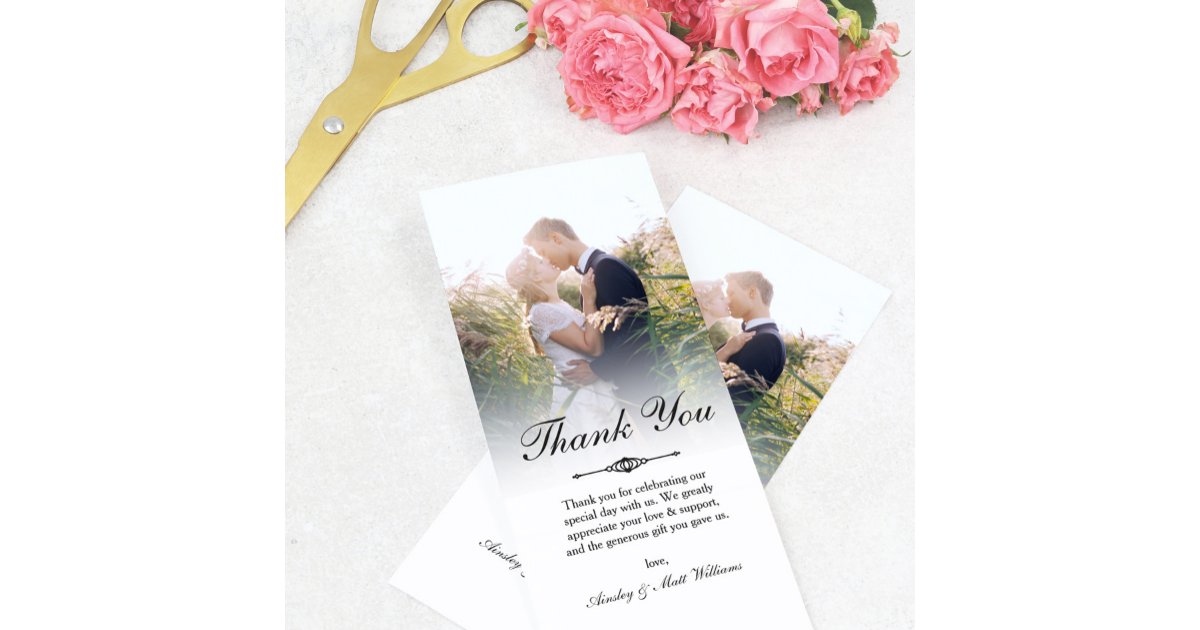 Cartão De Agradecimento Elegant Script Overlay Wedding Photo Thank You ...