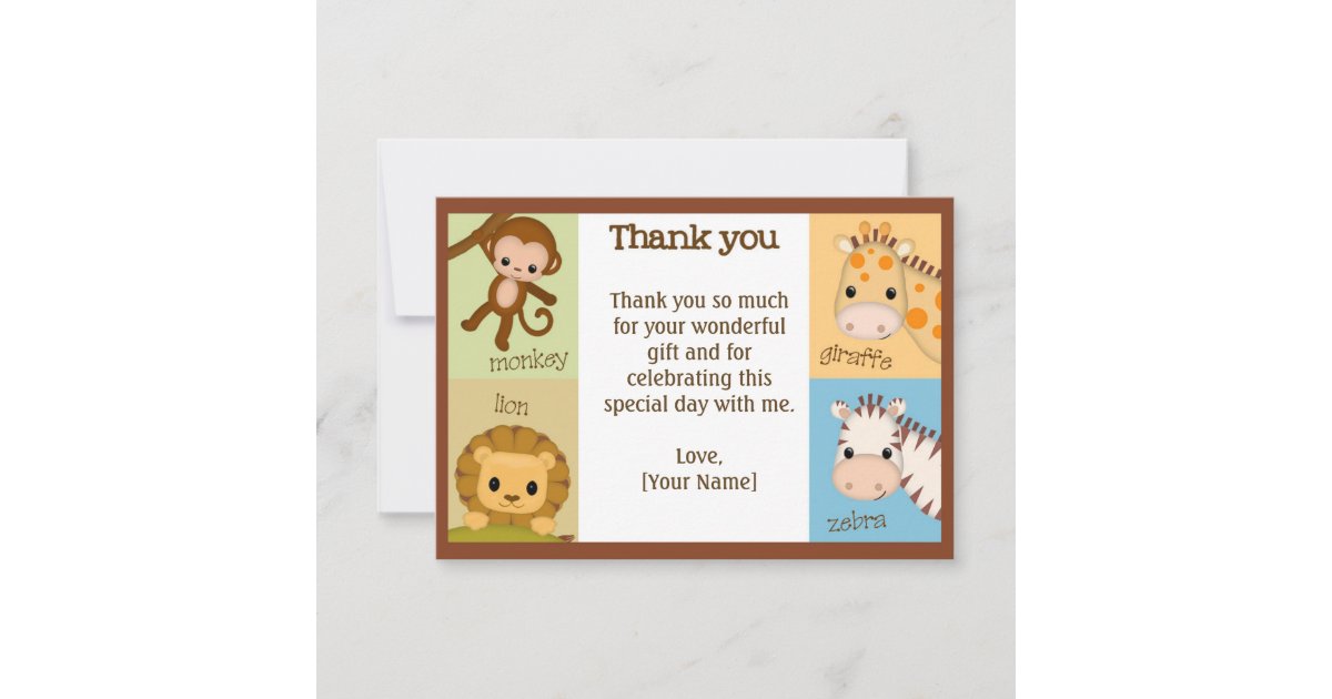 Cartão De Agradecimento Obrigado do chá de fraldas da selva do macaco ...