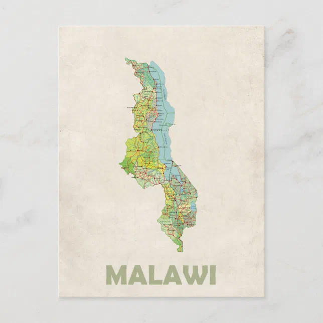 Cartão Postal Cartaz do mapa Malawi | Zazzle Brasil