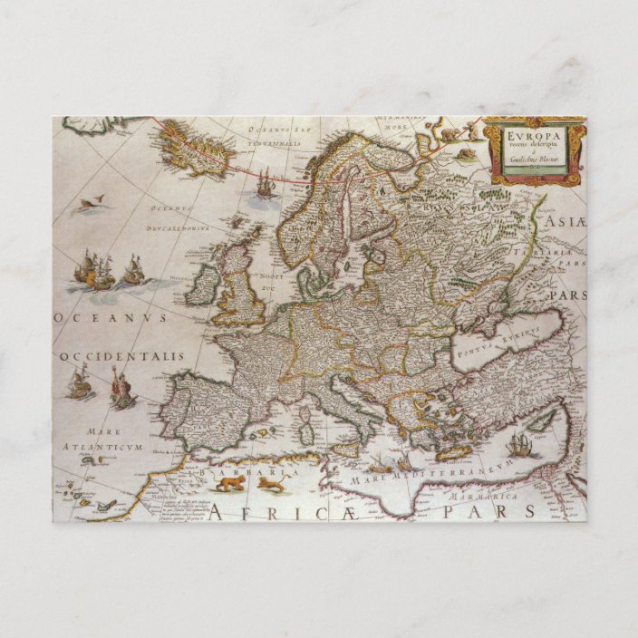 Cartão Postal Mapa antigo da Europa por Willem Jansz Blaeu, c161 | Zazzle.com.br