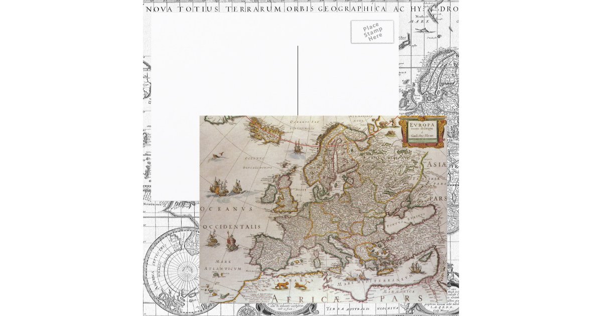 Cartão Postal Mapa antigo da Europa por Willem Jansz Blaeu, c161 | Zazzle Brasil