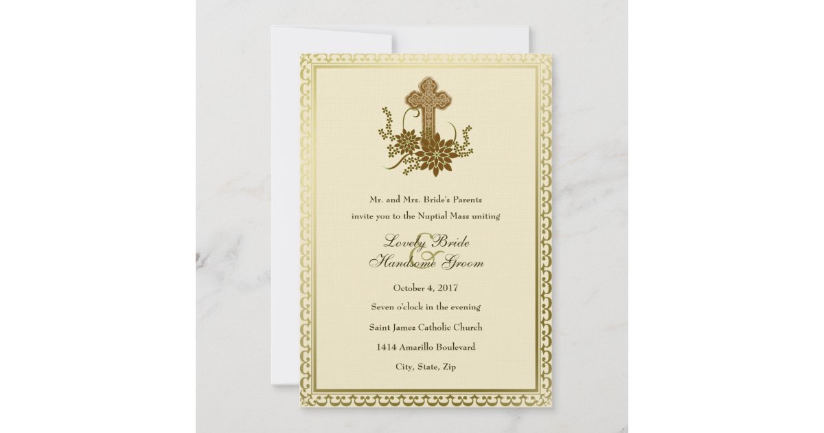 Convite católico transversal floral do casamento | Zazzle Brasil
