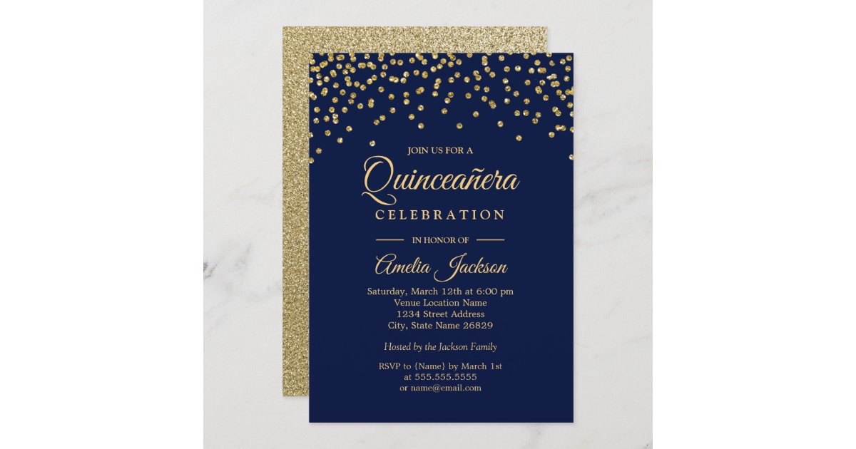 Convite Confetti Quinceanera Confetti Quinceanera, Marinho | Zazzle Brasil