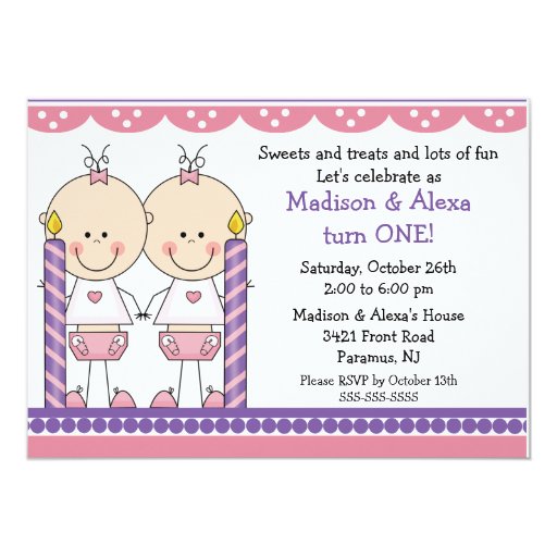 Convite do aniversário das meninas gêmeas primeiro | Zazzle Convite do aniversário das meninas gêmeas primeiro | Zazzle