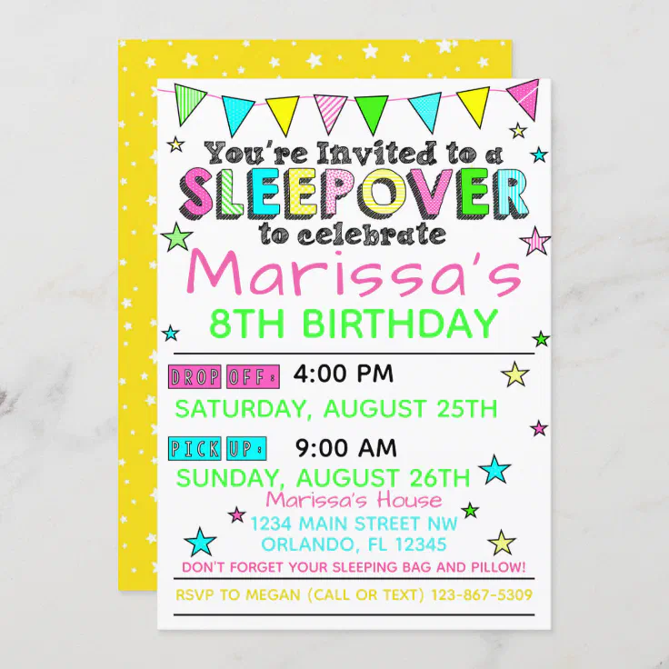 Convite Girls Sleepover Birthday Invitation SlumbParty | Zazzle.com.br
