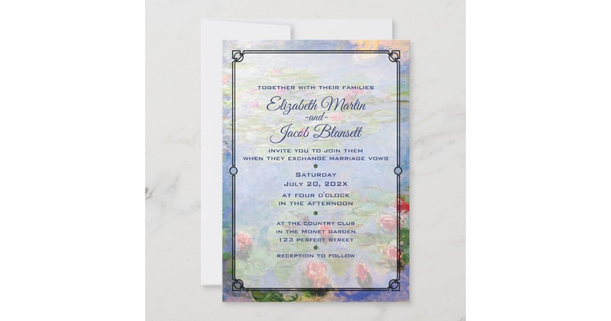 Convite Monet's Water Lily Art Wedding Invitation | Zazzle Brasil