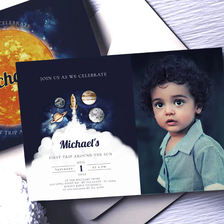 Convite Outer Space Planets Boy First Birthday Invitation | Zazzle.com.br