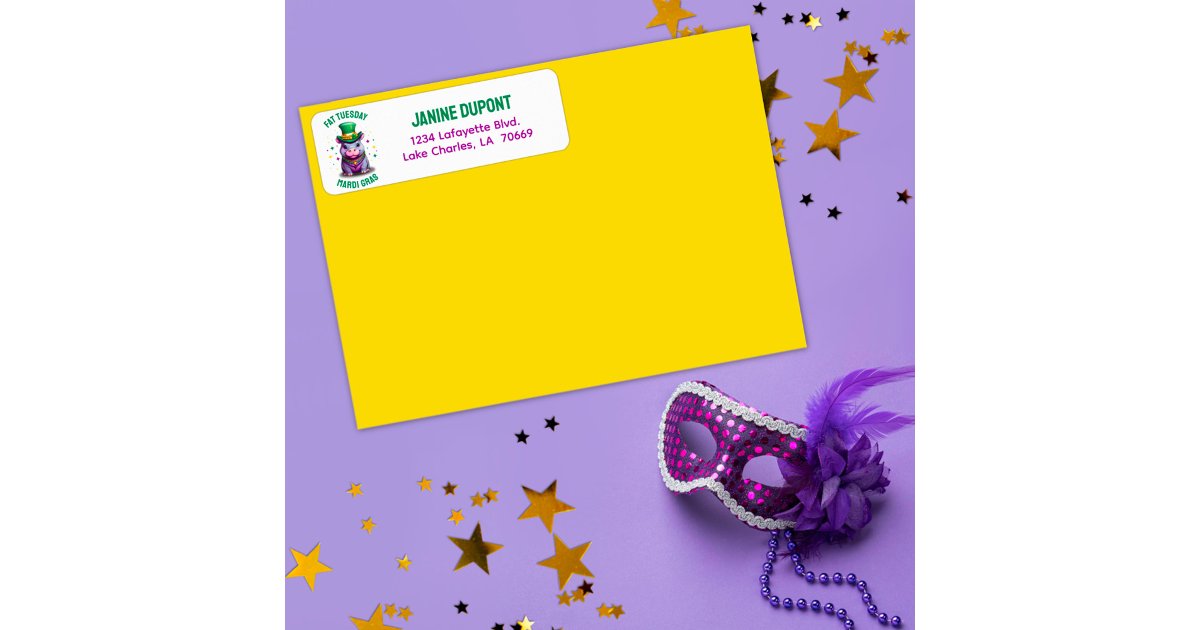 Etiqueta Mardi Gras Fat Terça-feira Hippo Sticker | Zazzle Brasil