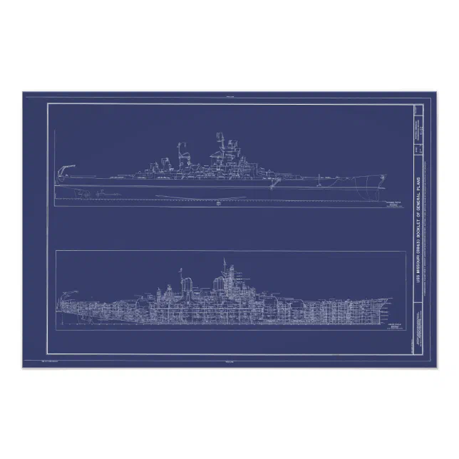 Foto Vintage Battleship USS Missouri Blueprint Poster | Zazzle Brasil
