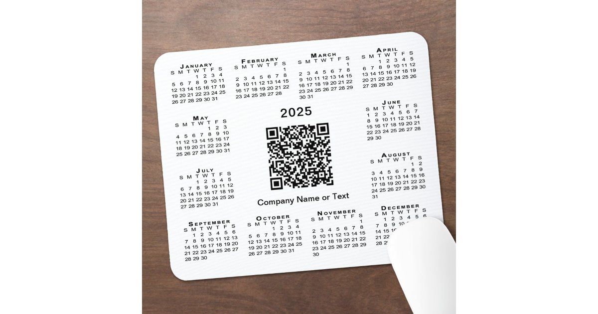 Mousepad Código QR de Calendário 2025 simples para Empresas | Zazzle Brasil