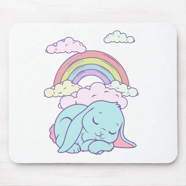 Mousepad Kawaii Cute Cartoon Bunny Rabbit Rainbow | Zazzle Brasil