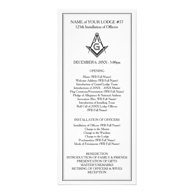 Panfleto Custom Masonic Rack Cards | Officer Installation | Zazzle Brasil