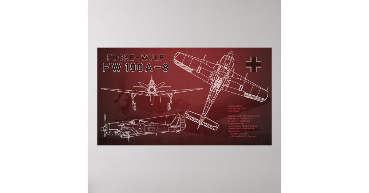 Poster Blueprint Focke-Wulf Fw 190 | Zazzle Brasil