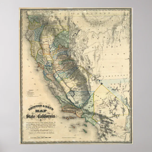 Pôster Britton e Rey's Map da Califórnia | Zazzle Brasil