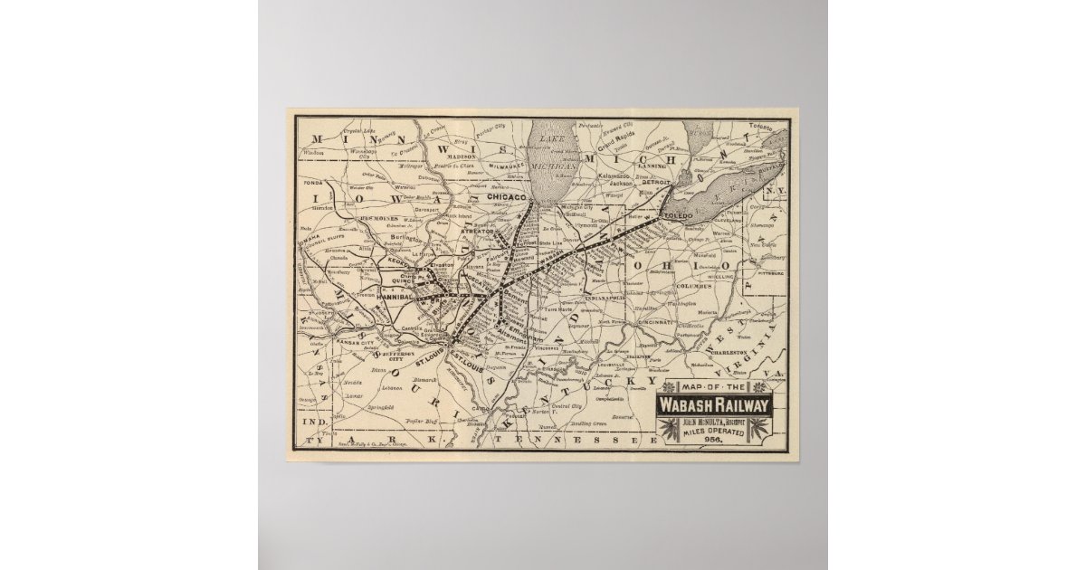 Pôster Caminho de Wabash do Mapa | Zazzle Brasil