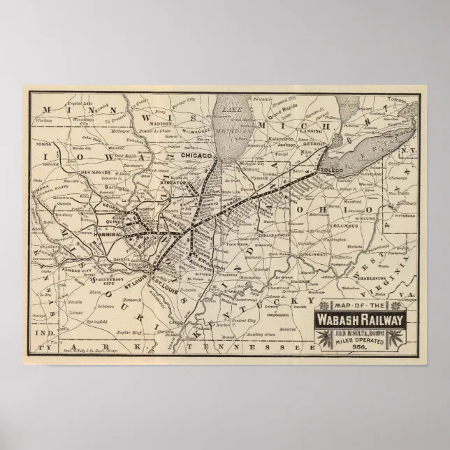Pôster Caminho de Wabash do Mapa | Zazzle Brasil