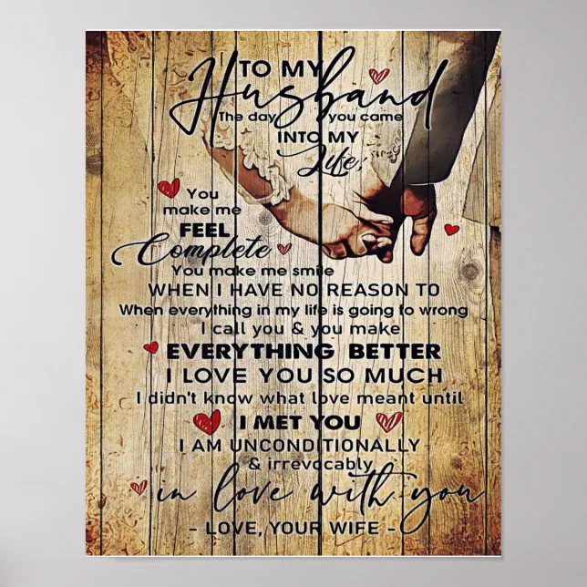 Poster Carta Ao Meu Marido, Bonito Cota Presente | Zazzle Brasil