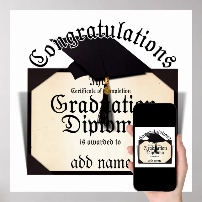 Pôster Congratulations! Certificate of Completion Diploma | Zazzle Brasil
