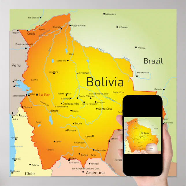 Poster de Mapa da Bolívia | Zazzle Brasil
