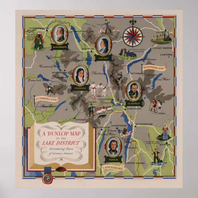 Poster Dunlop Map of Lake District, Inglaterra | Zazzle Brasil