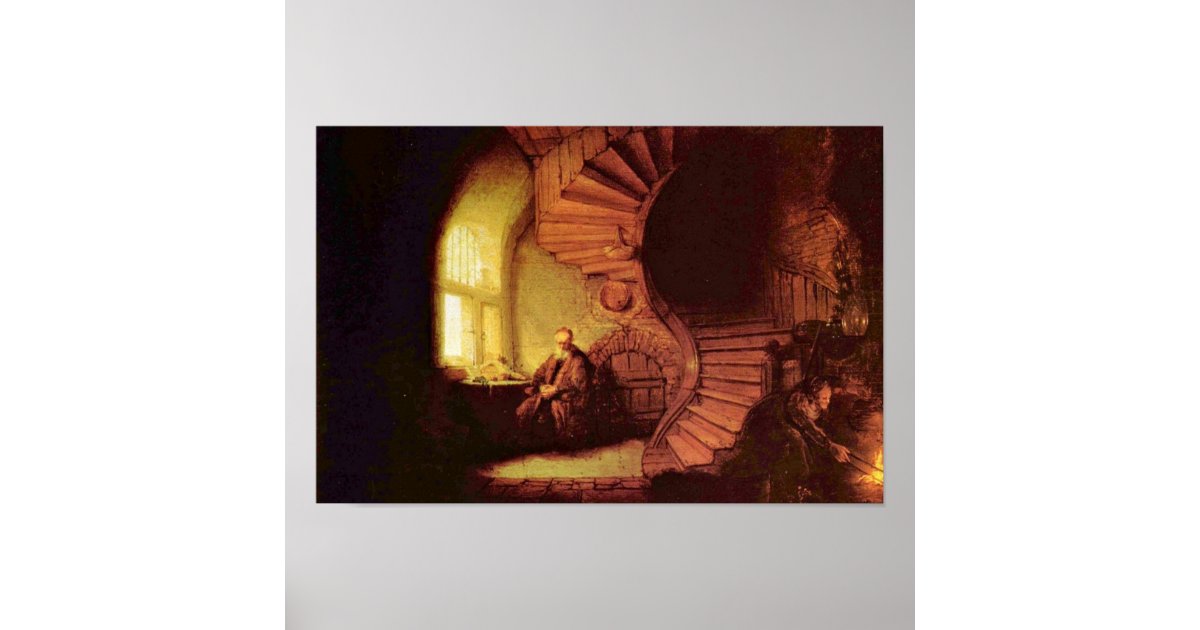 Pôster Filósofo Em Meditação. Por Rembrandt Van Rijn | Zazzle Brasil
