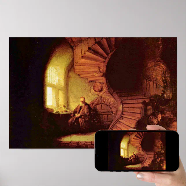 Pôster Filósofo Em Meditação. Por Rembrandt Van Rijn | Zazzle Brasil