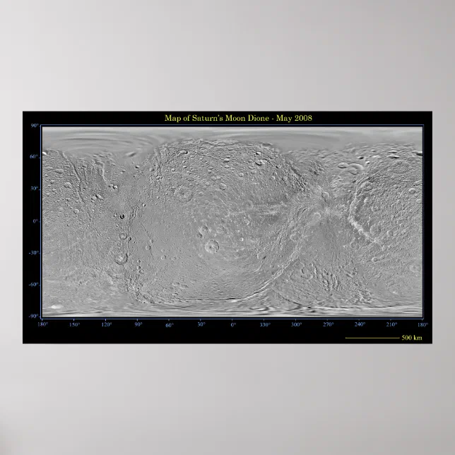 Poster Global map of Saturn's moon Dione | Zazzle Brasil