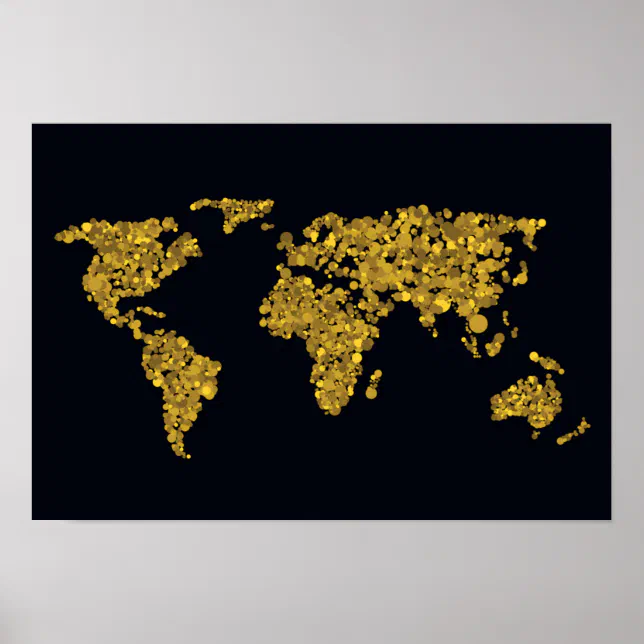 Pôster Golden Dot World Map | Zazzle Brasil