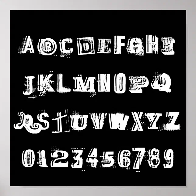 Poster Letras e números alfabéticos ABC | Preto e branco | Zazzle Brasil