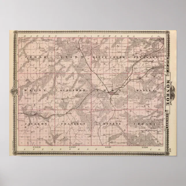 Poster Map of Monroe County, State of Iowa | Zazzle Brasil