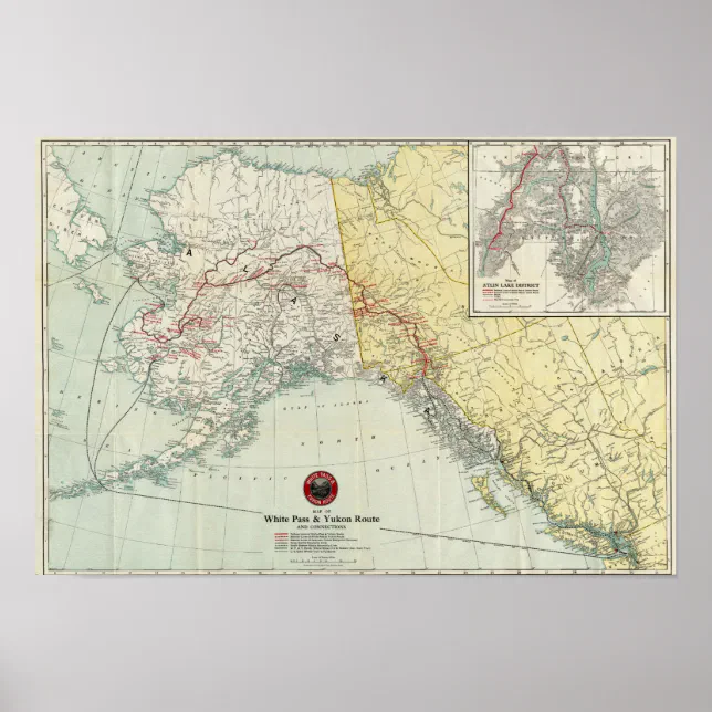 Poster Map Of White Pass & Yukon Route And Connections | Zazzle Brasil