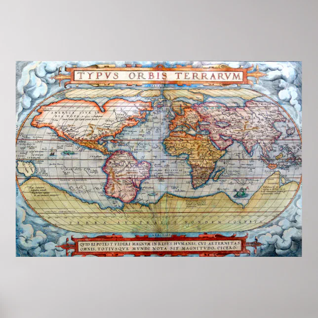 Pôster Mapa Antigo Do Mundo | Zazzle Brasil