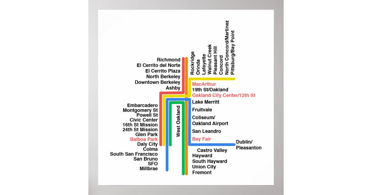 Poster Mapa BART hiperlinear (branco, sem rótulo) | Zazzle Brasil