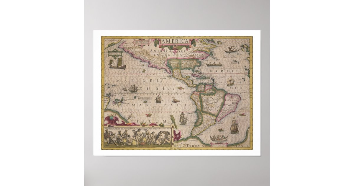Poster Mapa da América, do Mercator Atlas, pub. | Zazzle Brasil