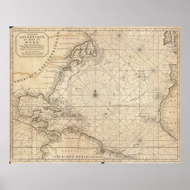 Poster Mapa da Vintagem do Oceano Atlântico (1683) | Zazzle Brasil