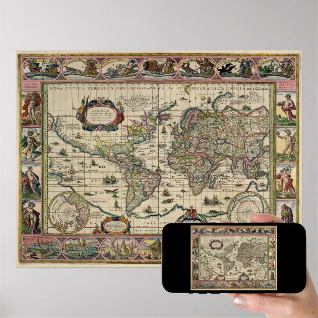 Pôster Mapa de Réplica do Mapa Antiquado do século 16 | Zazzle Brasil