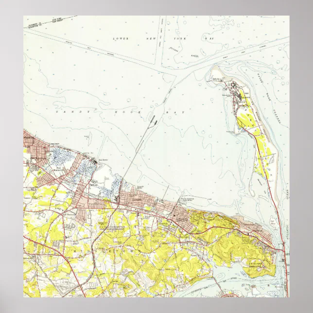 Pôster Mapa de Sandy Hook NJ (1954) | Zazzle Brasil