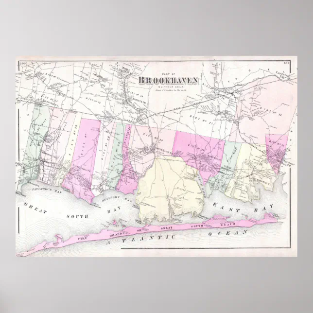 Poster Mapa de Vintage Brookhaven e Fire Island NY (1873) | Zazzle Brasil