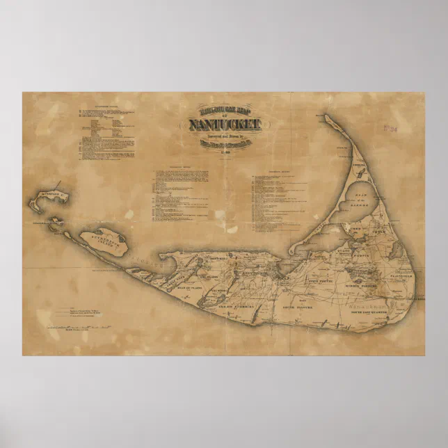 Pôster Mapa de Vintage do Nantucket (1869) | Zazzle Brasil