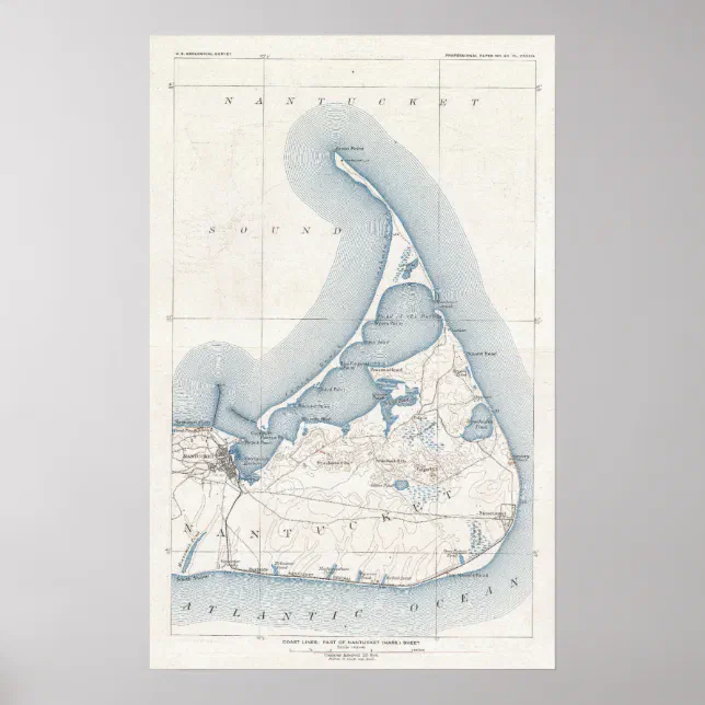 Poster Mapa de Vintage do Nantucket (1919) | Zazzle Brasil